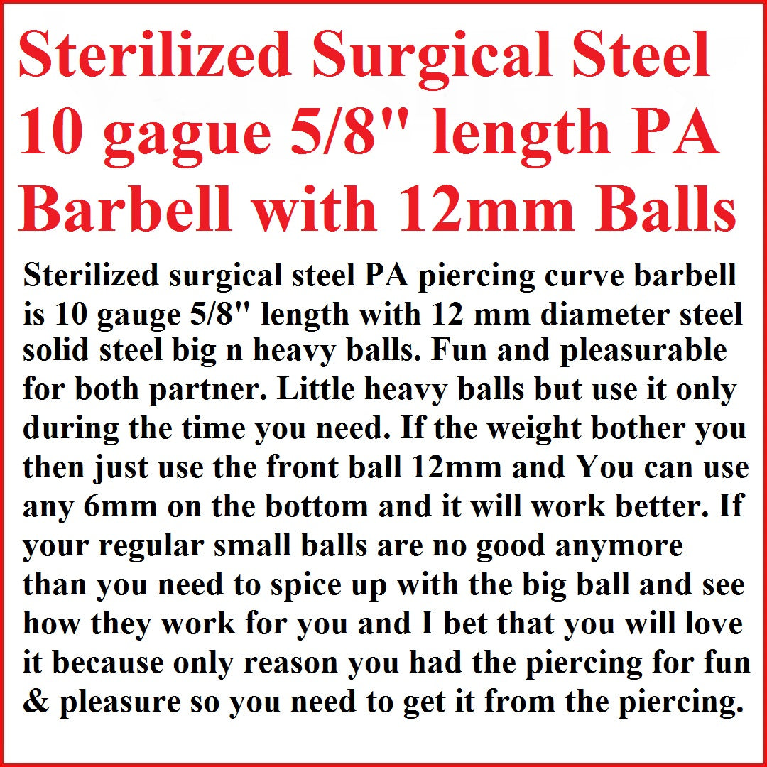 Stainless Steel 10g, 5/8" with TWO 12mm Big BALLS PA CURVE Barbell ...